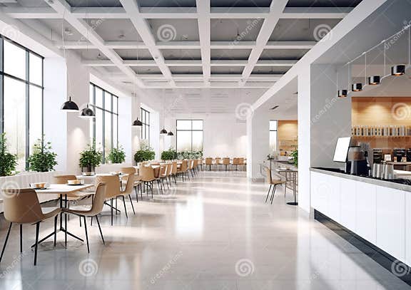 Modern Interior Office Building Cafeteria with Large Windows.Empty.AI ...