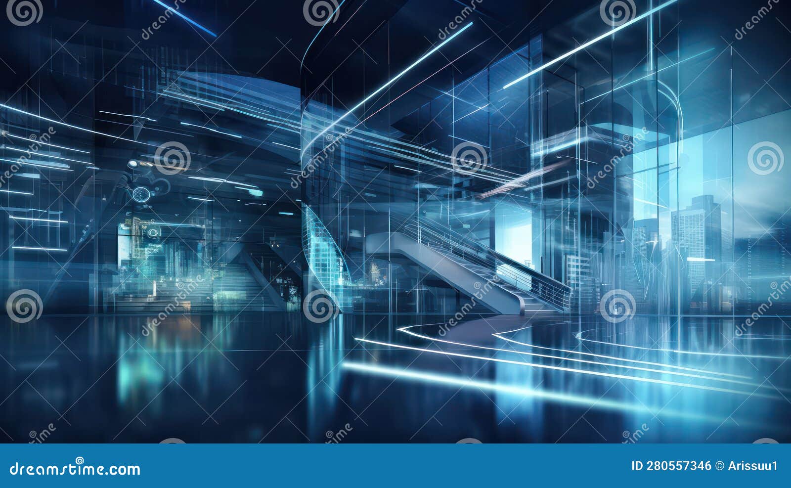 A Modern Interior in Office Digital Technology Building with the ...