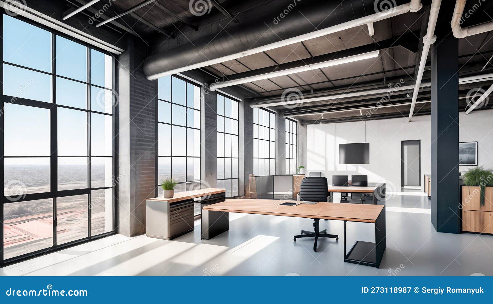 The Modern Interior of an Office Workspace or Open Space is Decorated ...