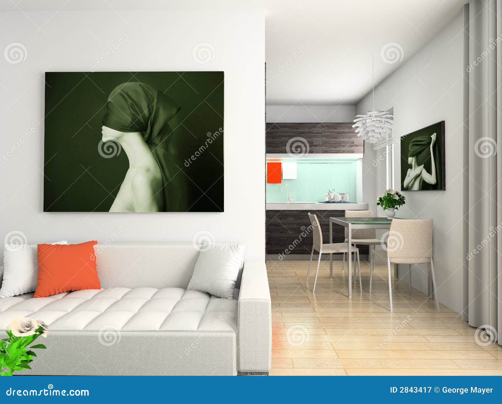 Modern Interior with Portrait. Stock Illustration - Illustration of ...