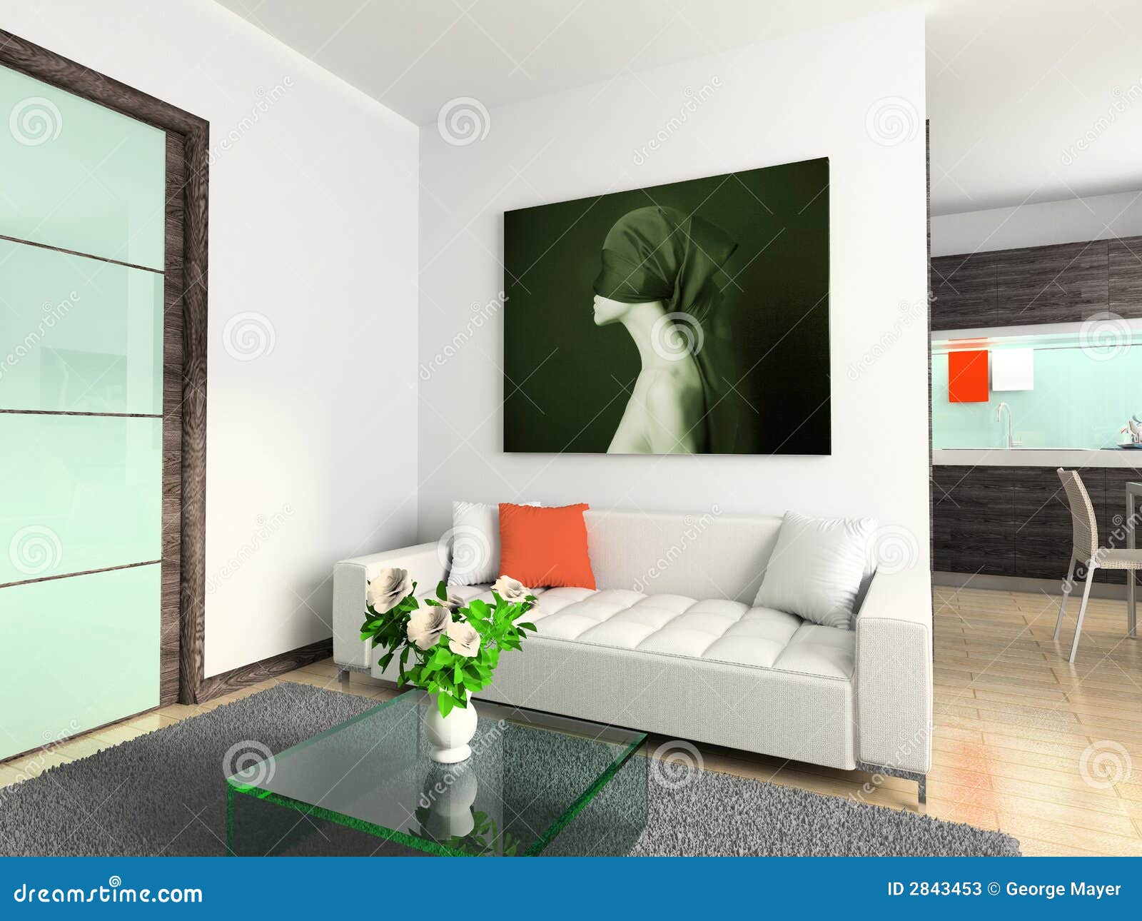Modern Interior with Portrait. Stock Illustration - Illustration of ...