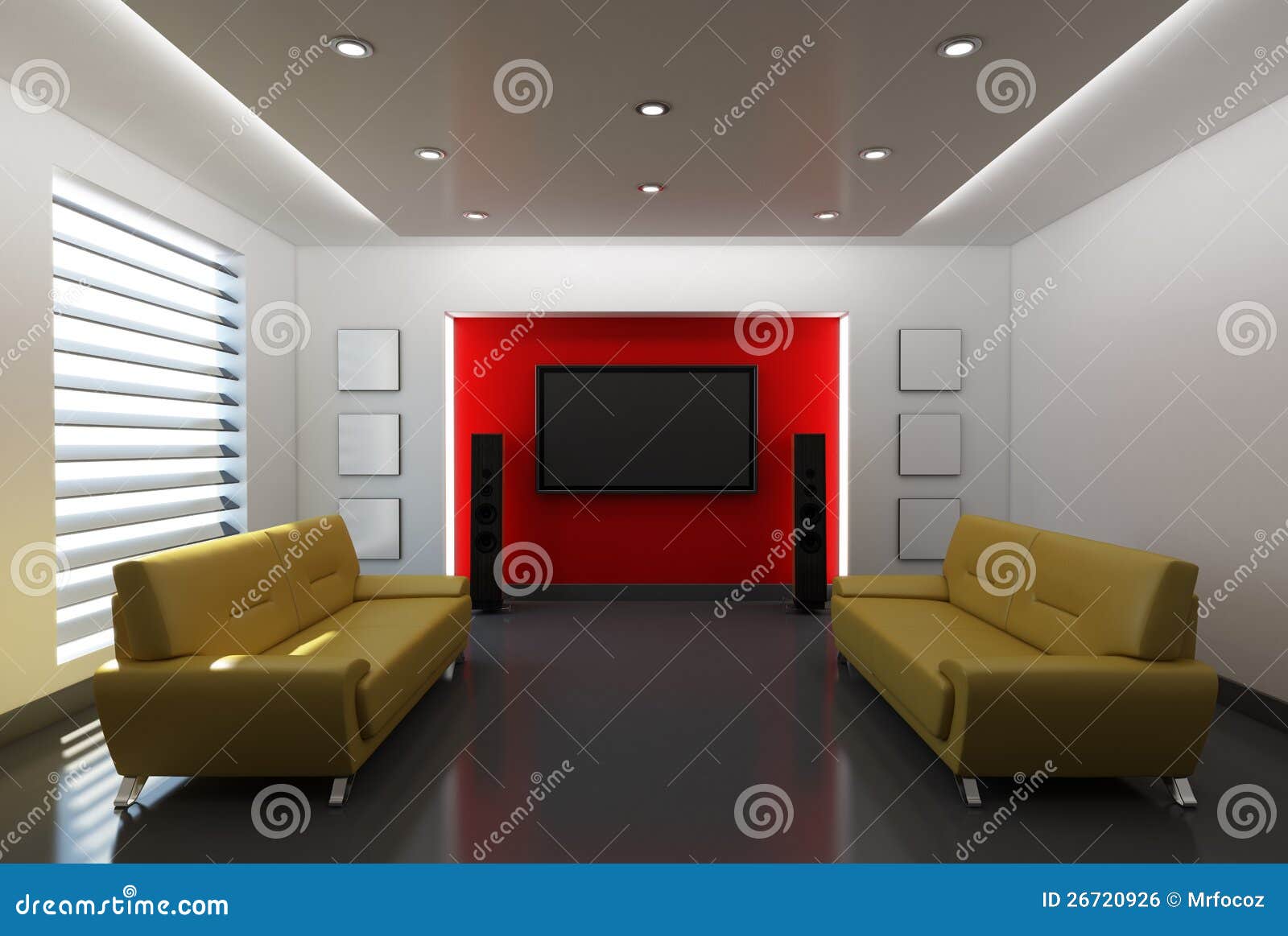 Modern Interior with Red Background Stock Illustration - Illustration ...