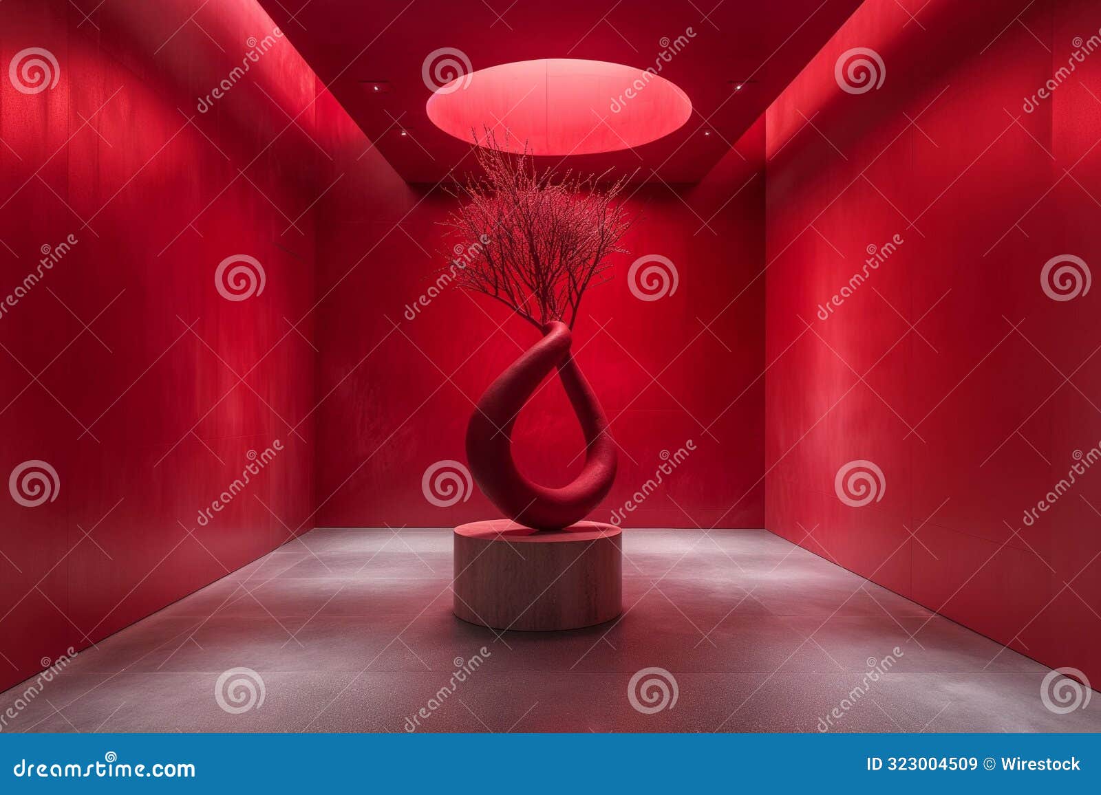 A Modern Interior with a Red-themed Art Installation Featuring a ...