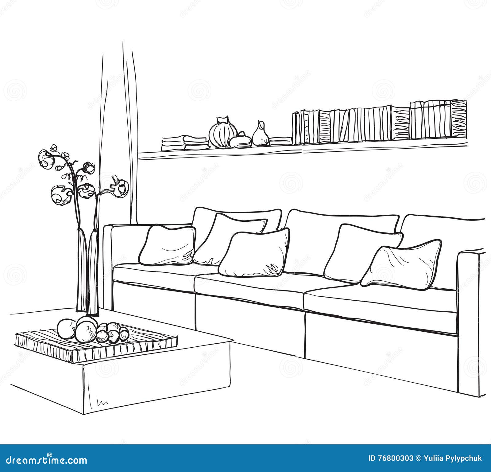 Modern Interior Room Sketch. Stock Vector - Illustration of simple ...