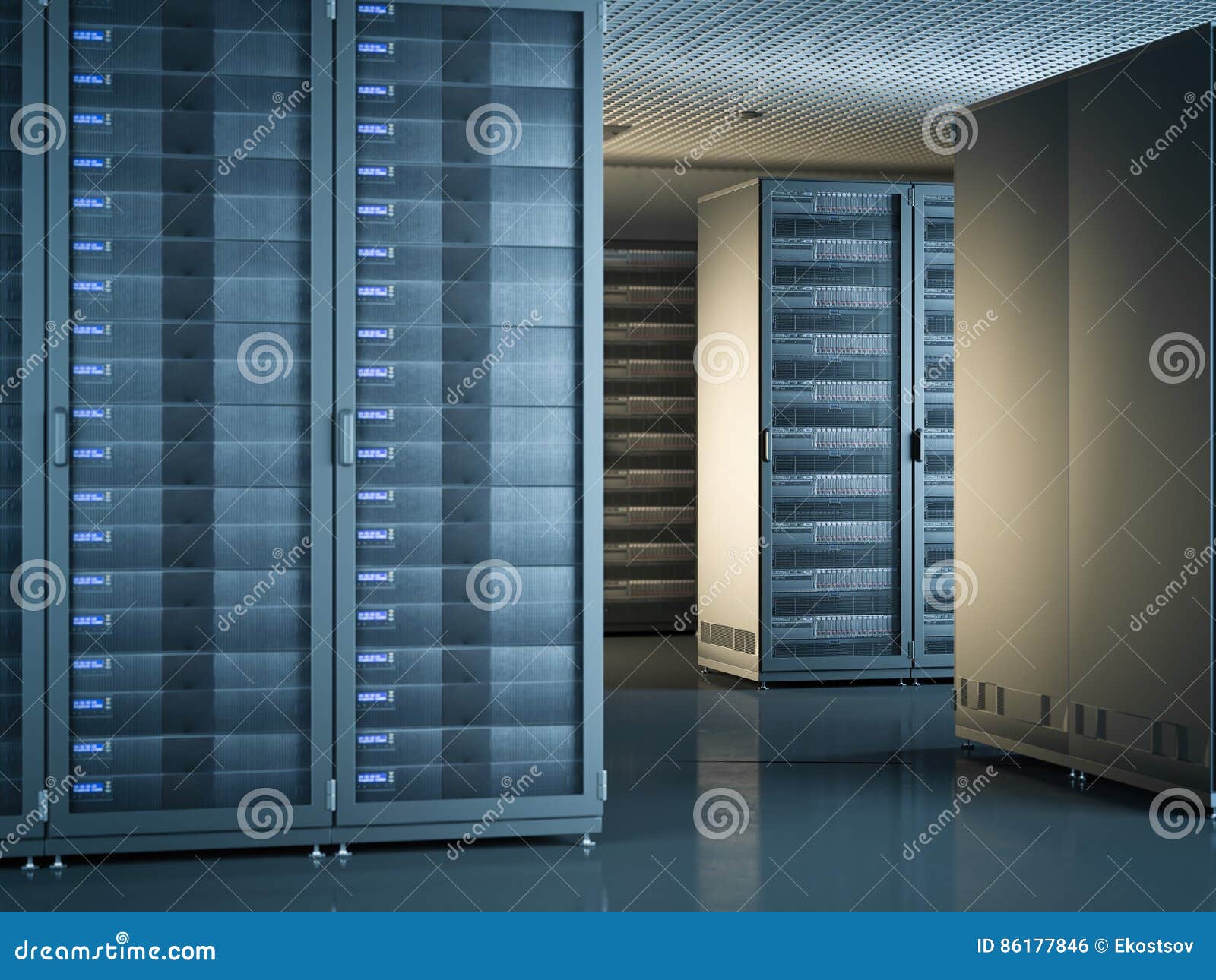 Modern Interior of Server Room. 3d Rendering Stock Photo - Image of ...