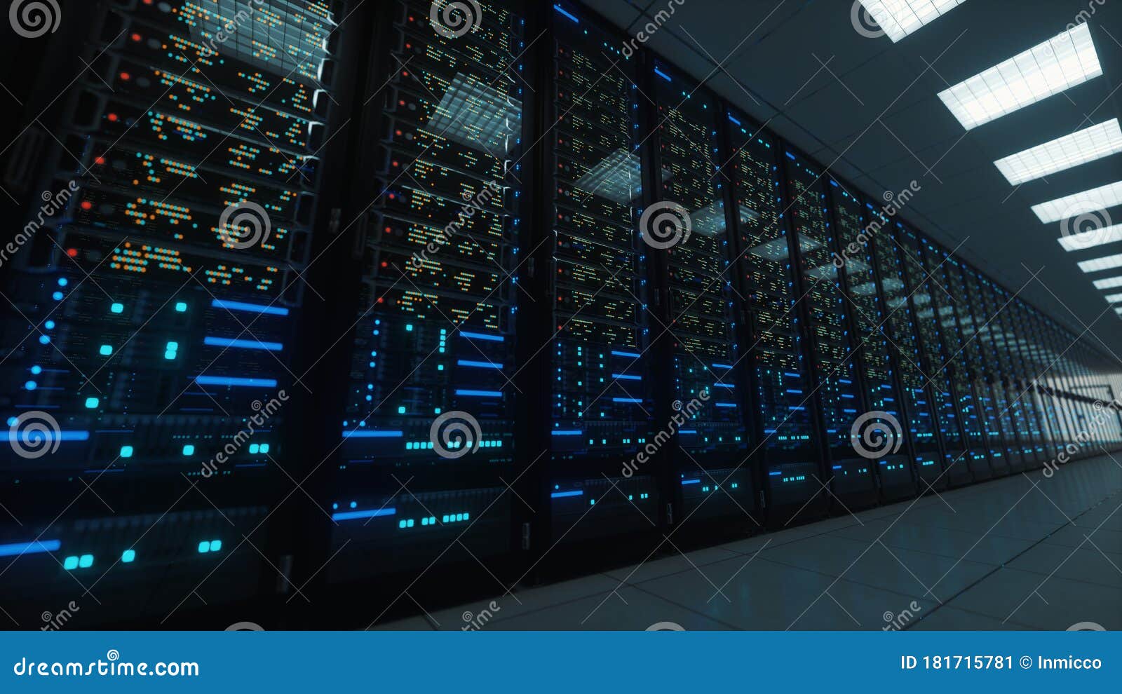 Modern Interior Server Room Data Center. Connection and Cyber Network ...