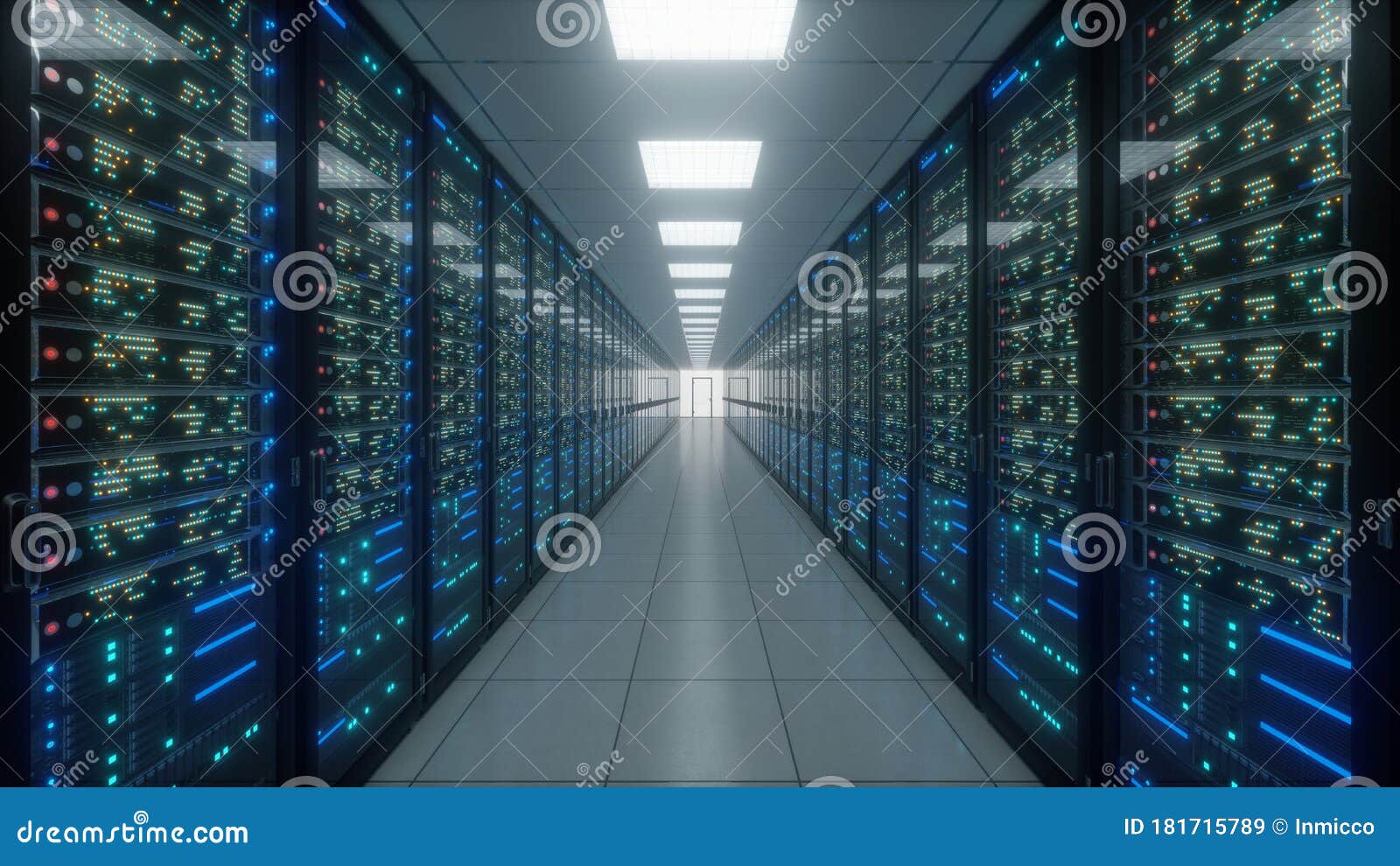 Modern Interior Server Room Data Center. Connection and Cyber Network ...