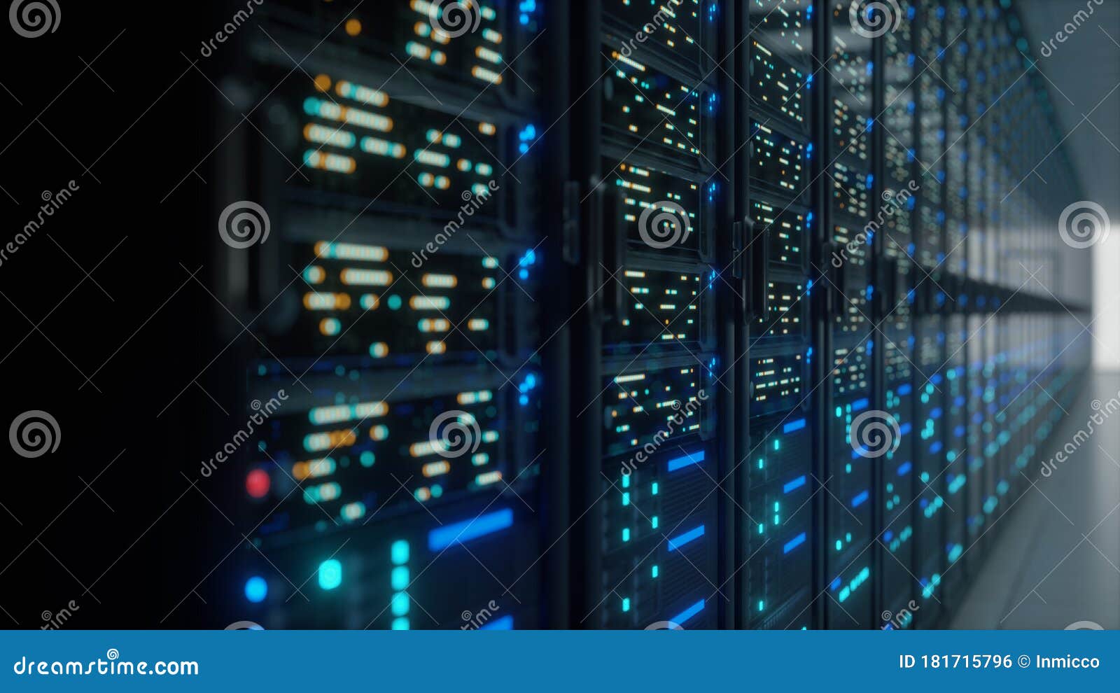 Modern Interior Server Room Data Center. Connection and Cyber Network ...