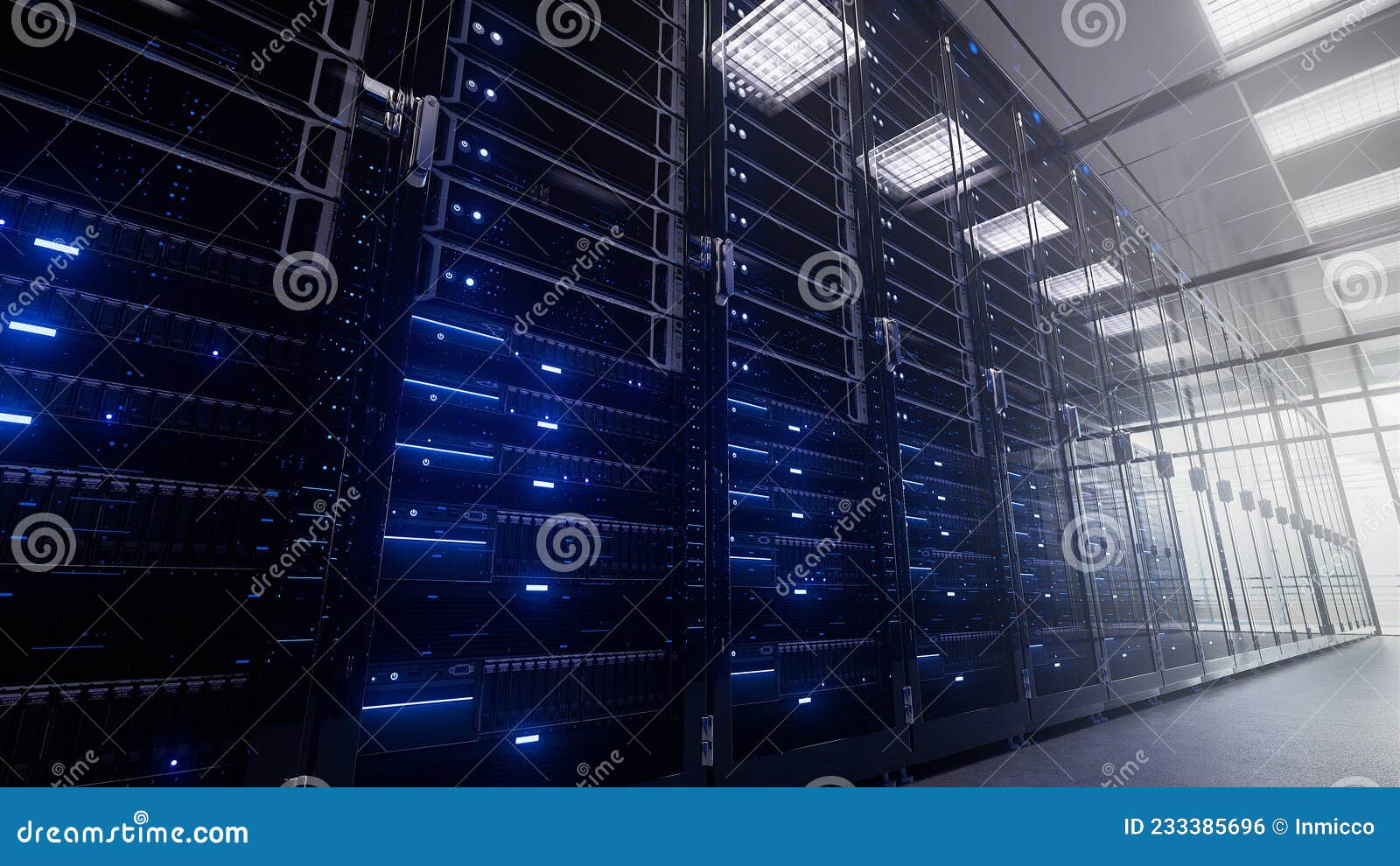 Modern Interior Server Room Data Center. Connection and Cyber Network ...