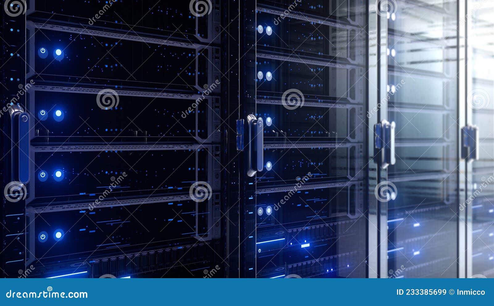 Modern Interior Server Room Data Center. Connection and Cyber Network ...