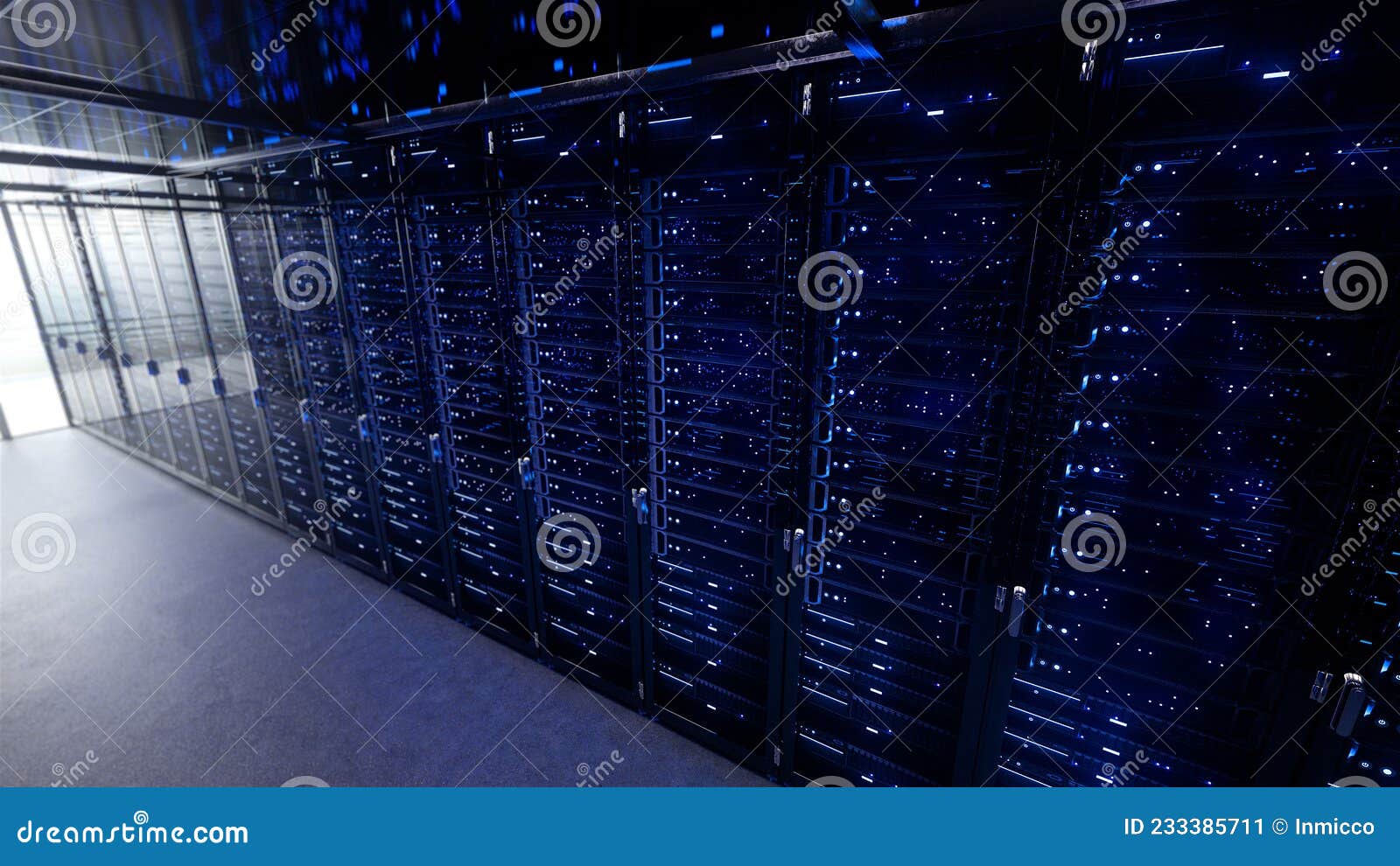 Modern Interior Server Room Data Center. Connection and Cyber Network ...