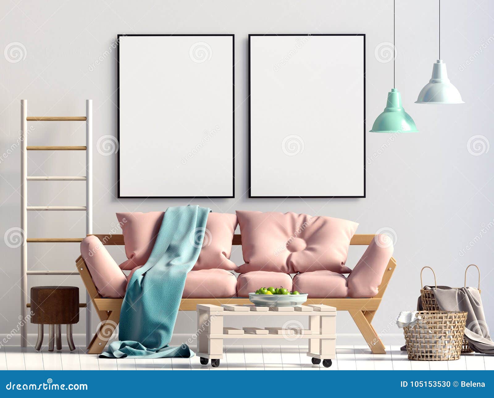 Modern Interior with Sofa. Poster Mock Up Stock Illustration ...