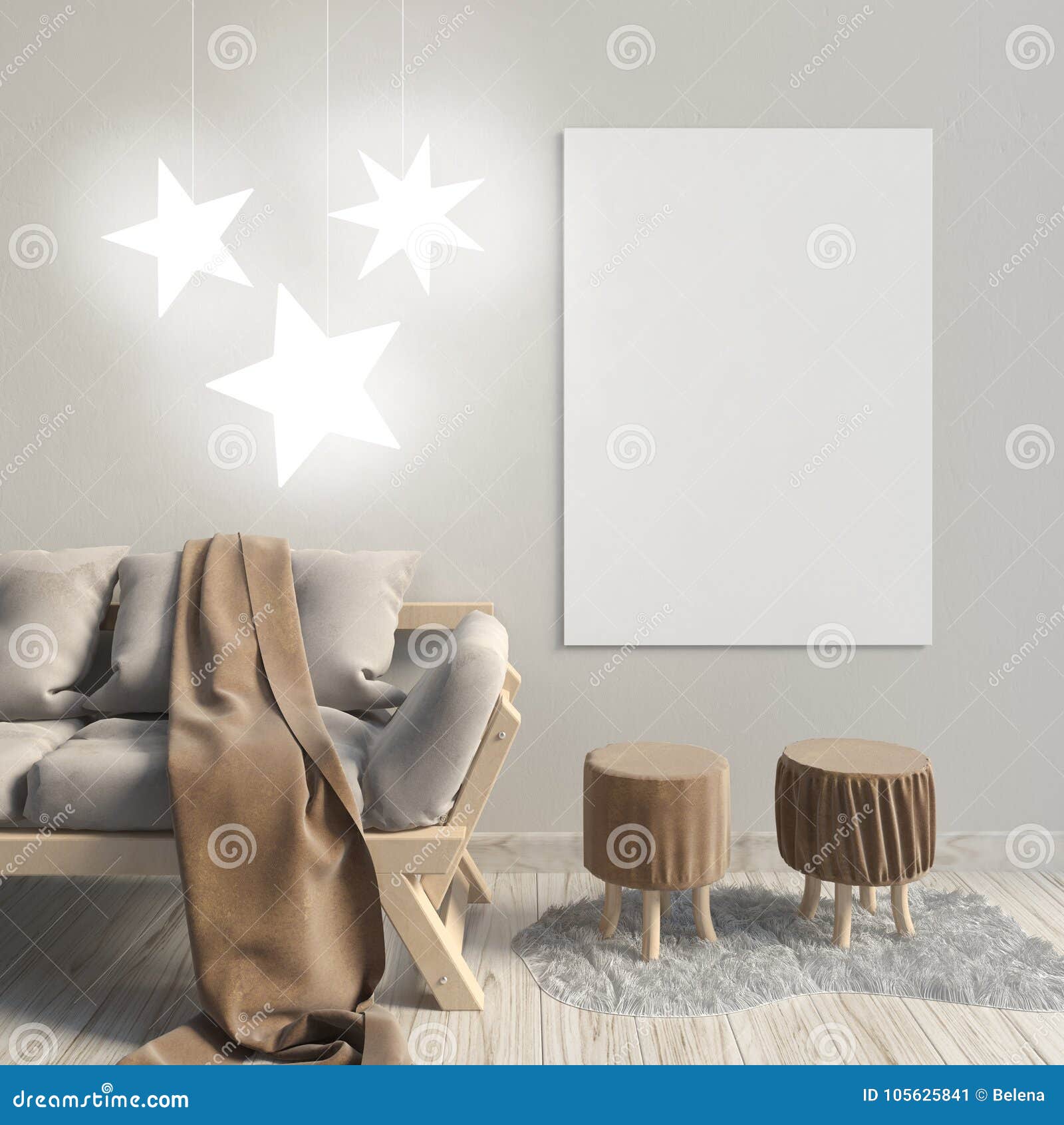 Modern Interior with Sofa. Poster Mock Up Stock Illustration ...