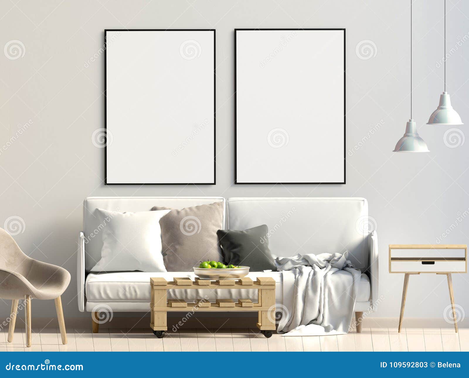 Modern Interior with Sofa. Poster Mock Up Stock Illustration ...