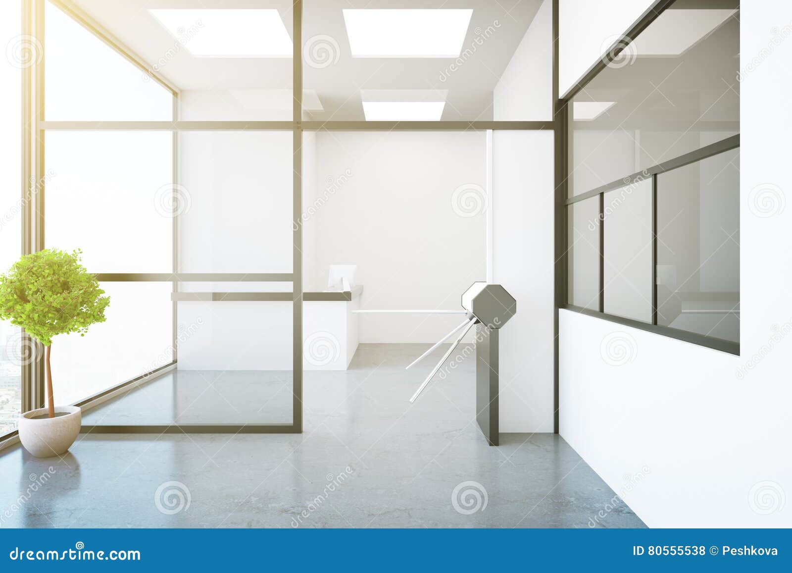 Modern Interior with Turnstile and Reception Stock Illustration ...