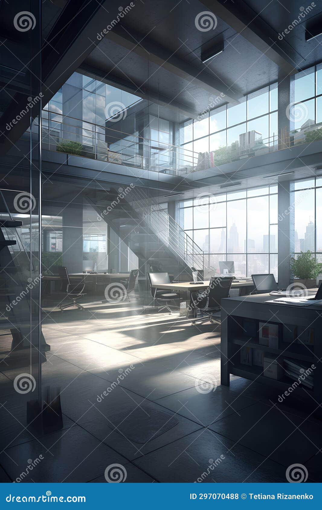 Modern Interior of Two-level Open Space Office Stock Illustration ...