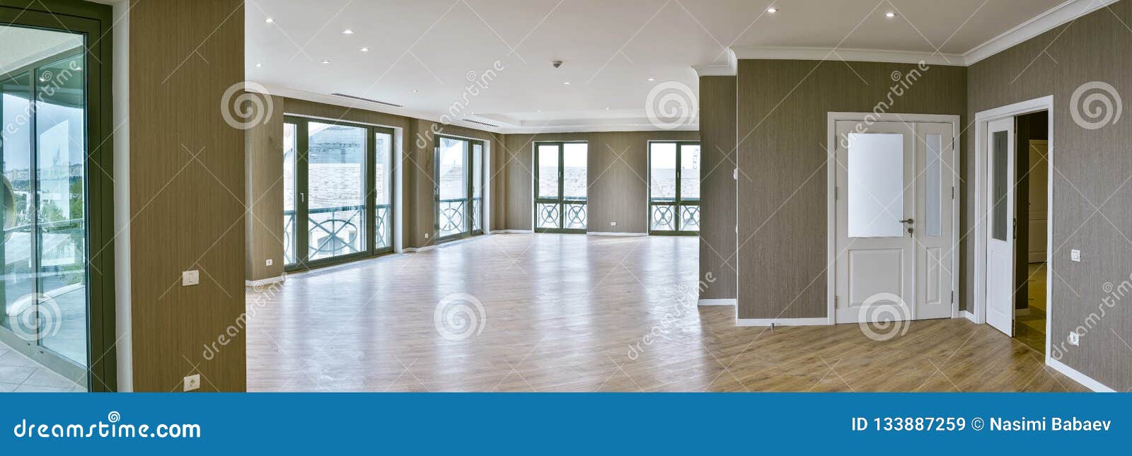 Modern Interior, Wide Empty Apartment with Windows Stock Image - Image ...