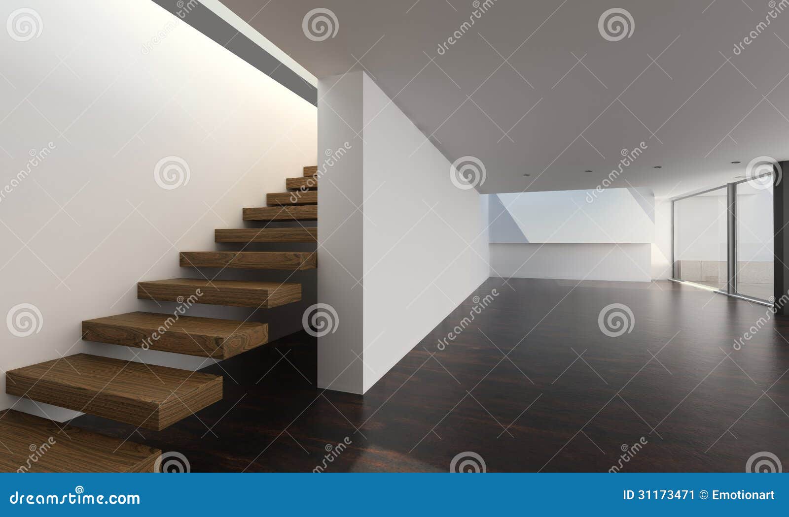 Modern Interior with Wooden Stairs | Interior Architecture Stock Image ...