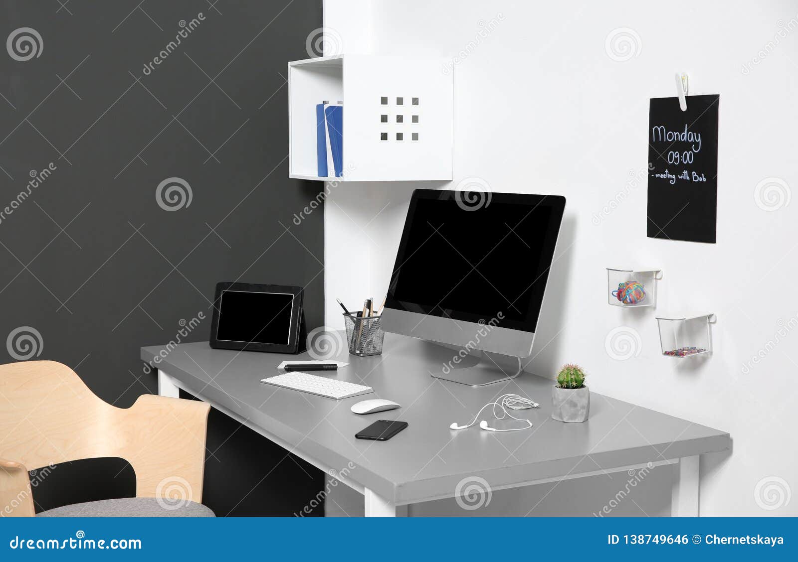 Modern Interior of Workplace with Computer Stock Photo - Image of home ...