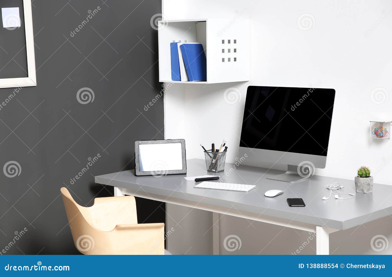 Modern Interior of Workplace with Computer Stock Photo - Image of ...