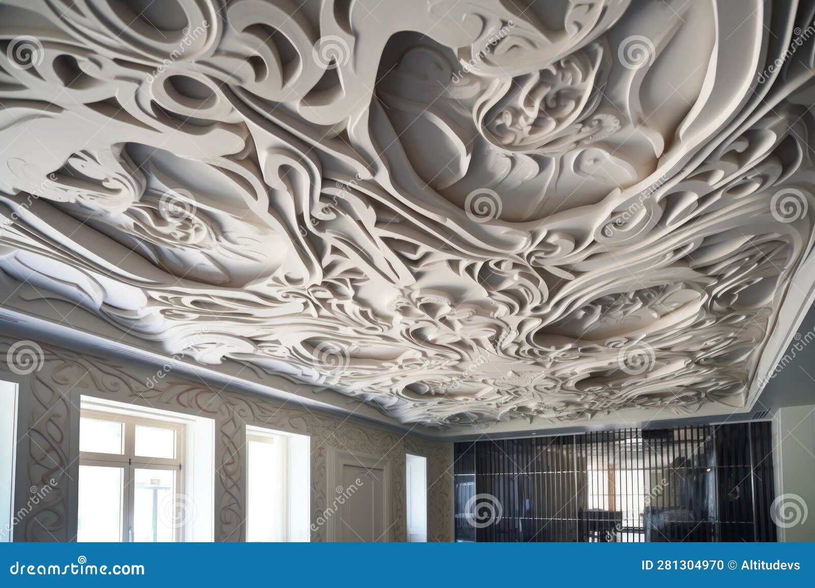 Modern Interpretation of an Ornate Ceiling with Abstract Shapes Stock ...