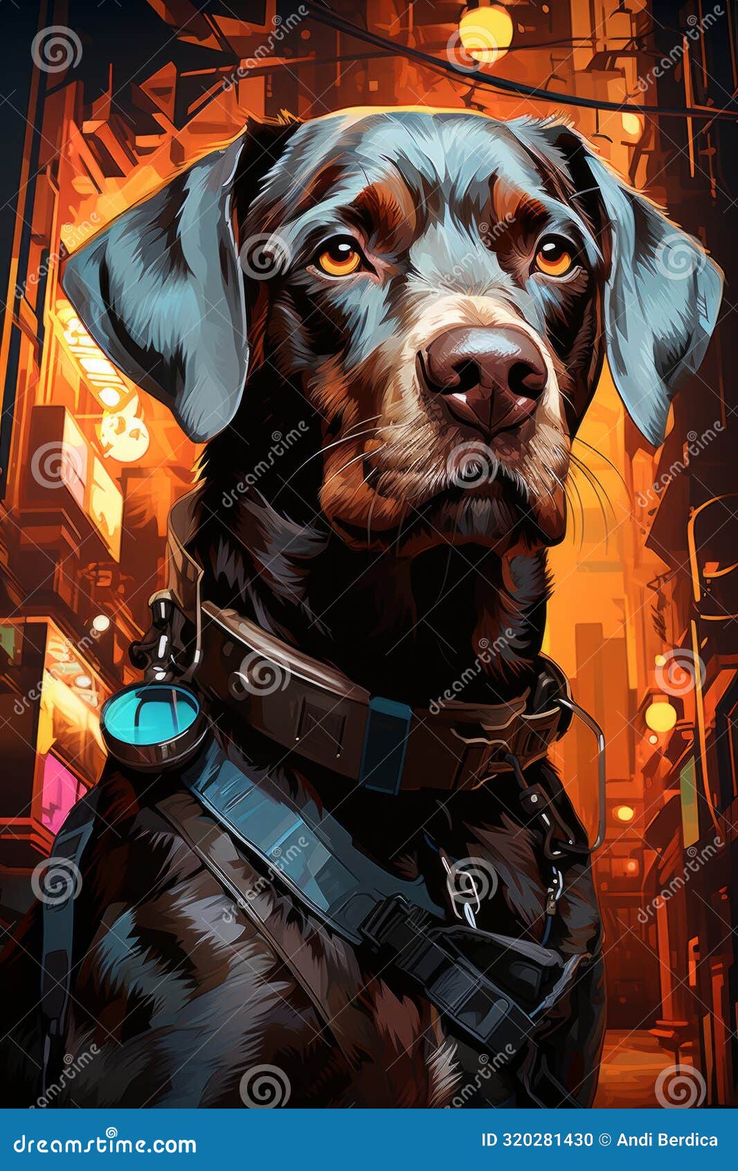 Modern Introspection: Cyberpunk Pointer Dog Stock Illustration ...