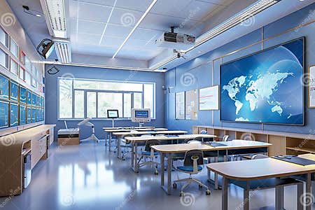 A Modern, Inviting Classroom Equipped with Interactive Panels and AI ...