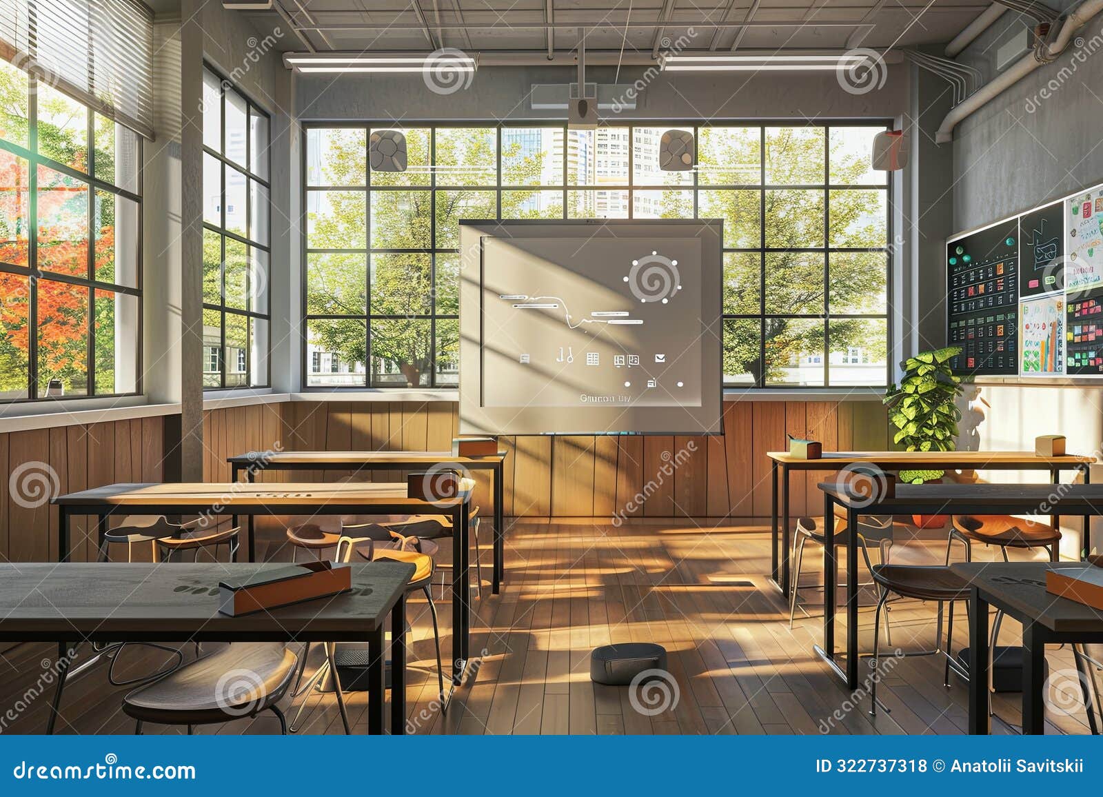 A Modern and Inviting Classroom Equipped with Interactive Panels and AI ...