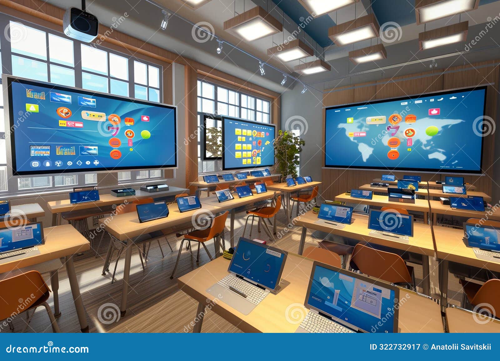 A Modern, Inviting Classroom Featuring Interactive Panels and AI ...