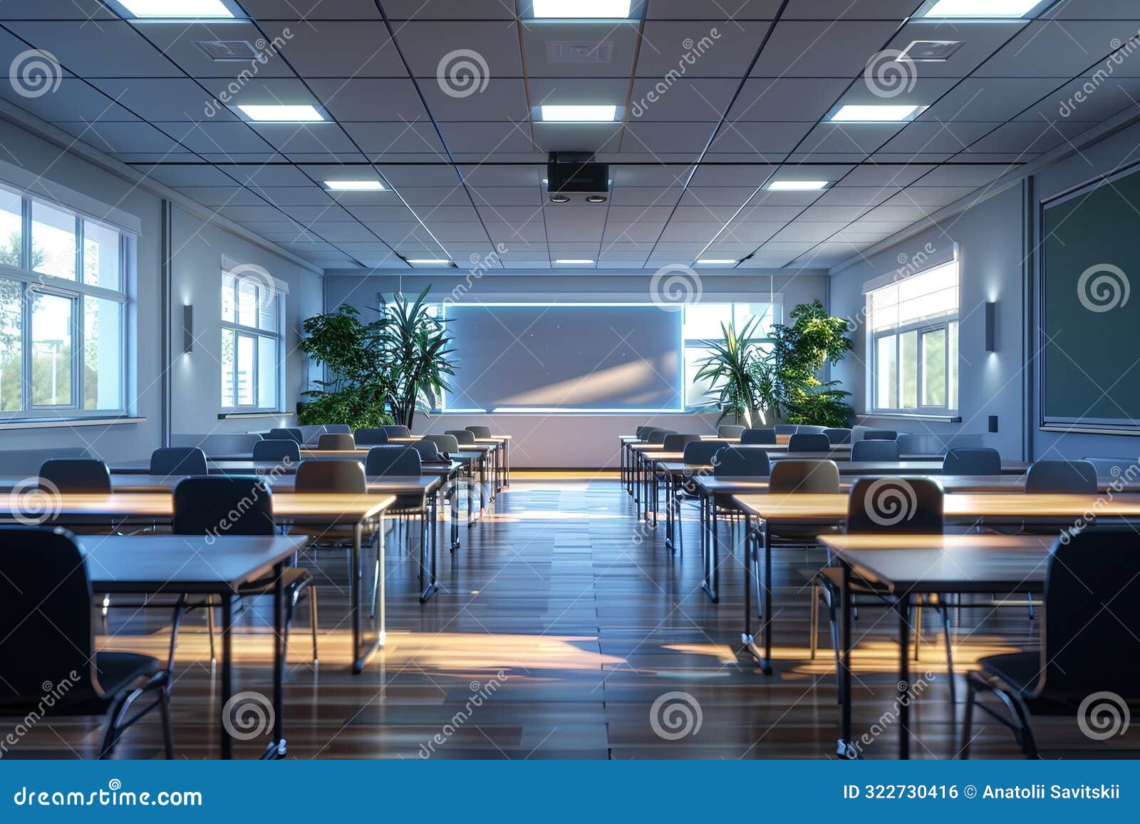 A Modern, Inviting Classroom With Interactive Panels And AI Assistants ...