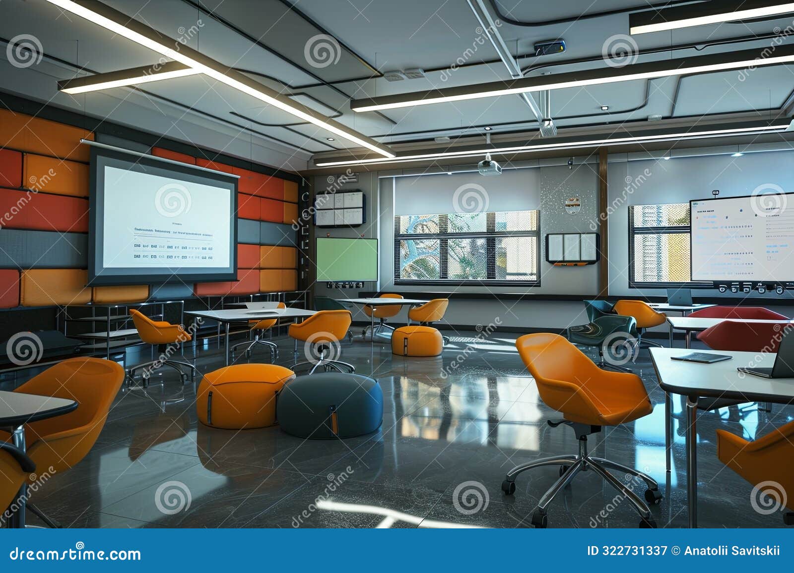 A Modern, Inviting Classroom with Interactive Panels and AI Assistants ...