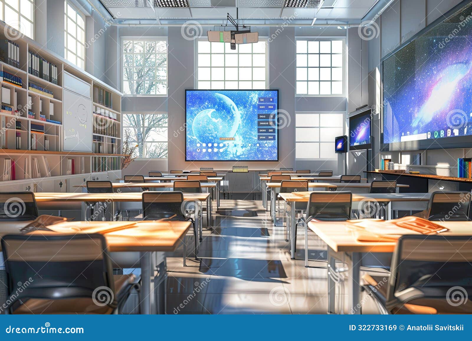 A Modern and Inviting Classroom Space with Interactive Panels, AI ...