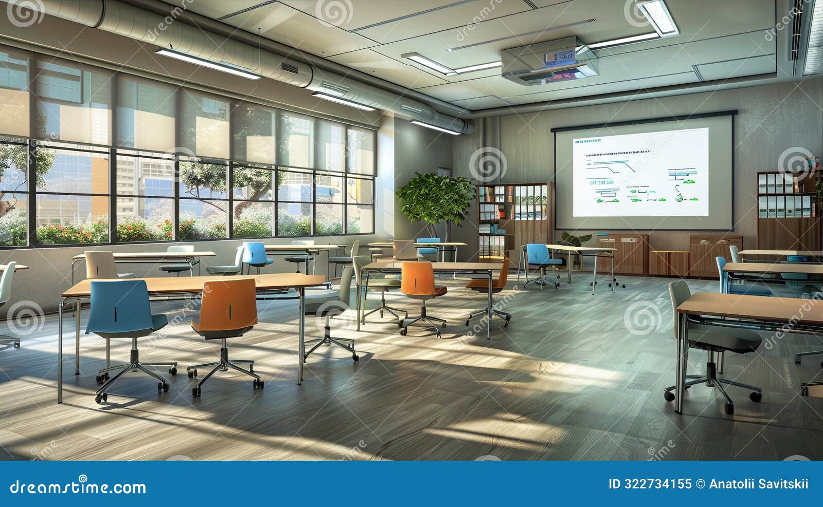 A Modern and Inviting Classroom Space with Interactive Panels and AI ...