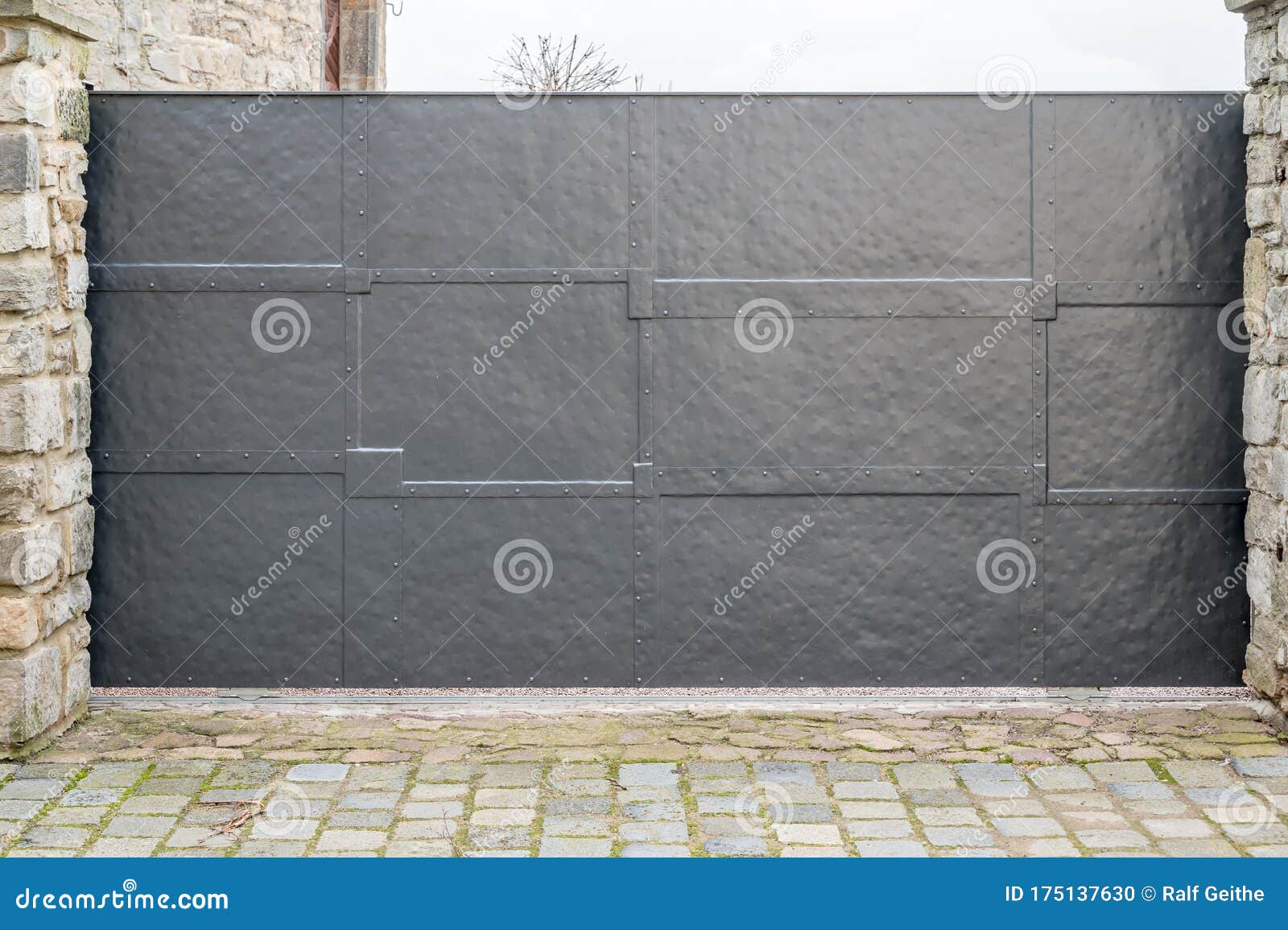 Solid Metal Sliding Gate in a Rustic Style Stock Photo - Image of ...