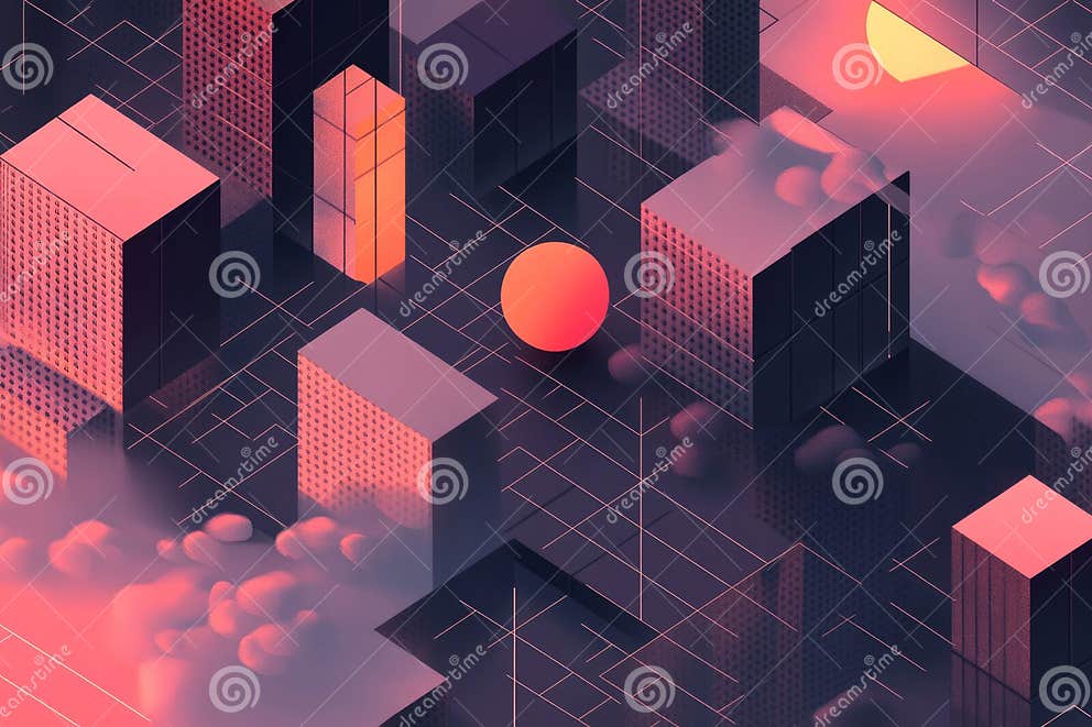 A Modern Isometric Grid Background with Precise 3D Cubes, Soft Shading ...