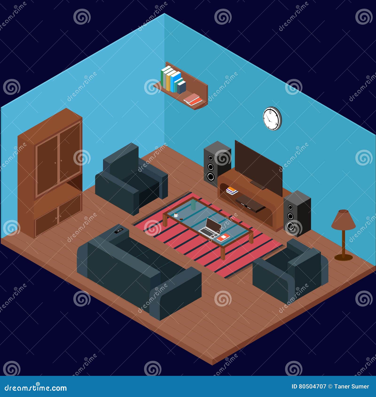 Modern Isometric Room stock vector. Illustration of residential - 80504707