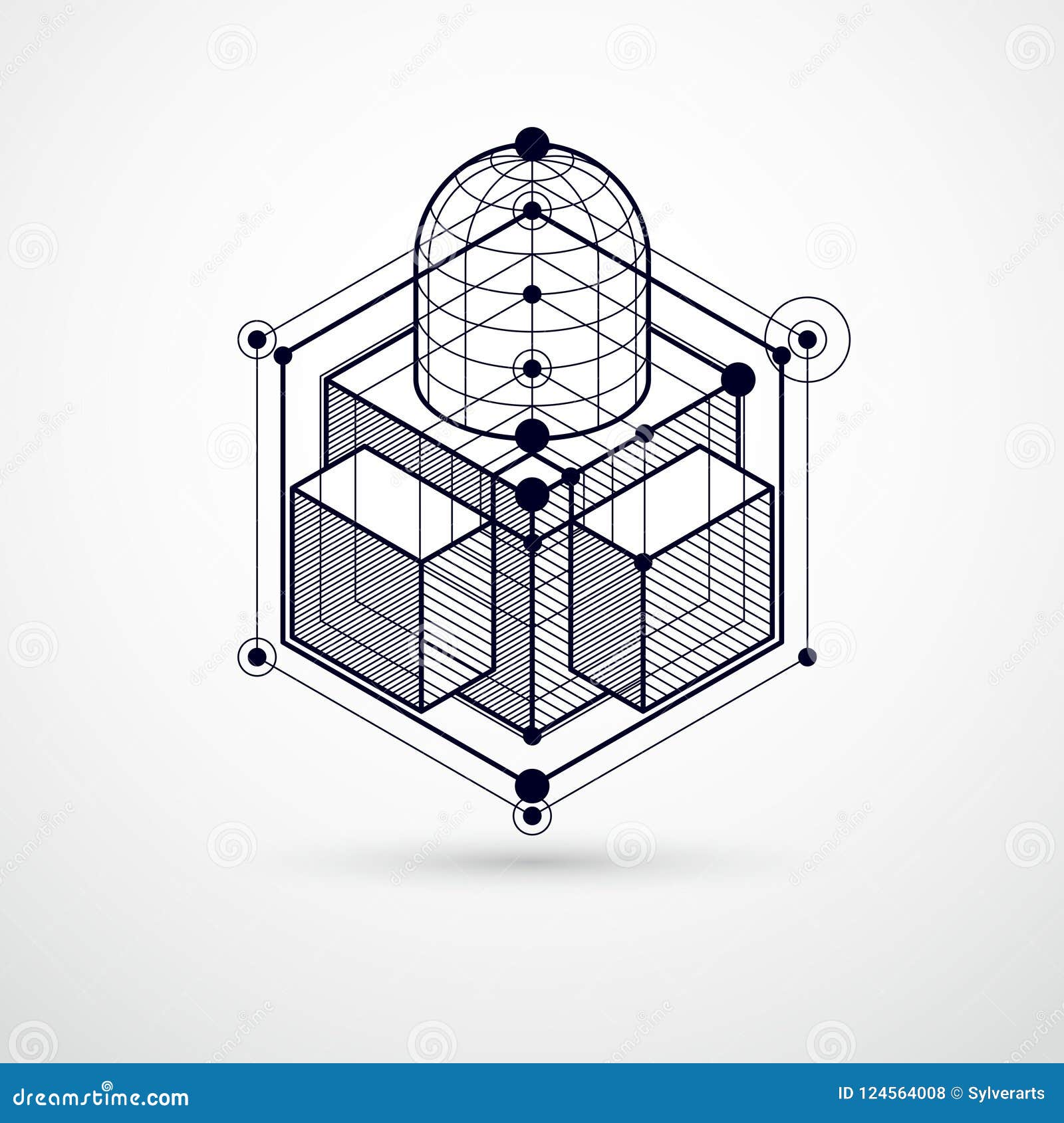 Modern Isometric Vector Abstract Black and White Background with Stock ...