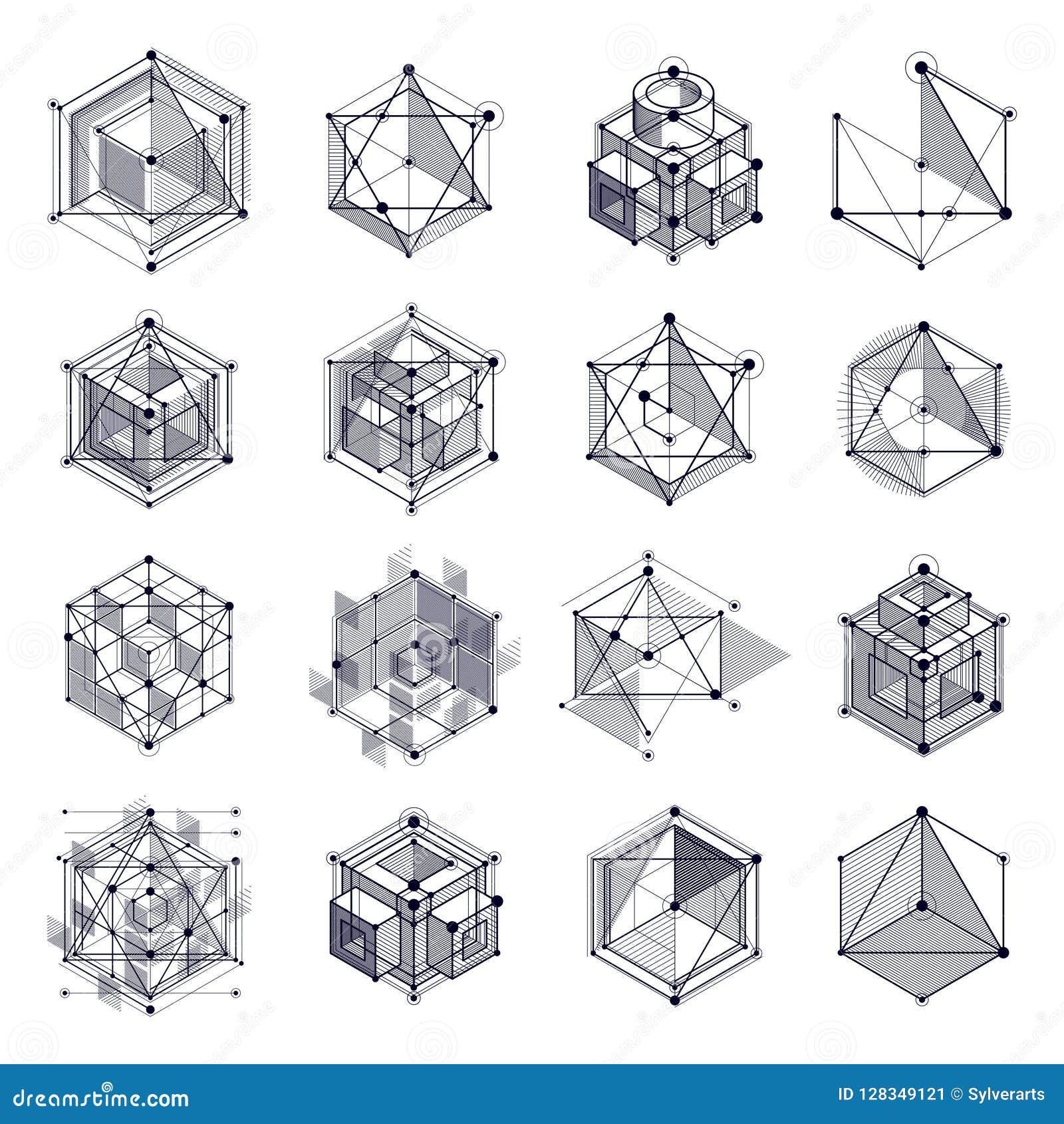 Modern Isometric Vector Abstract Black and White Backgrounds Set Stock ...