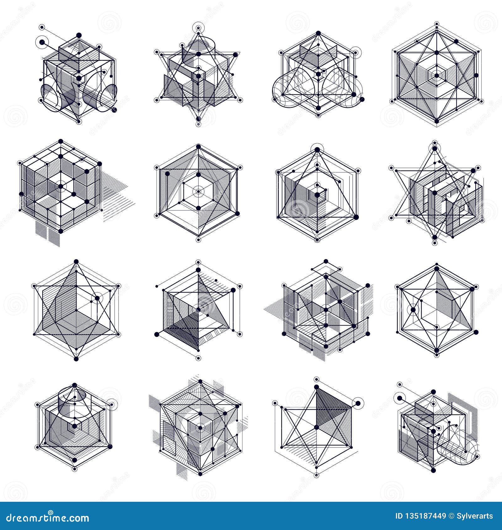Modern Isometric Vector Abstract Black and White Backgrounds Set with ...