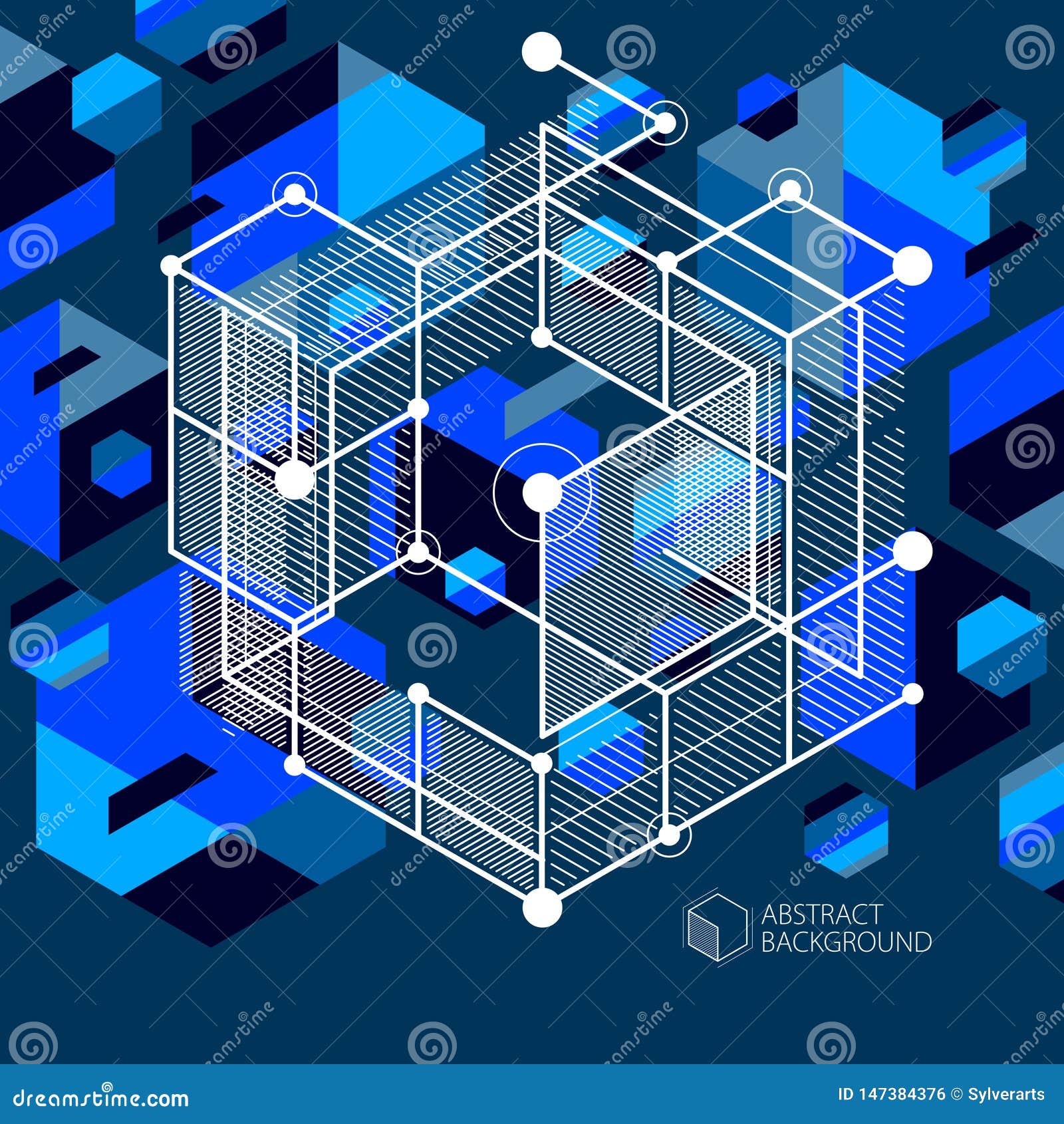 Modern Isometric Vector Abstract Dark Blue Background with Geometric ...
