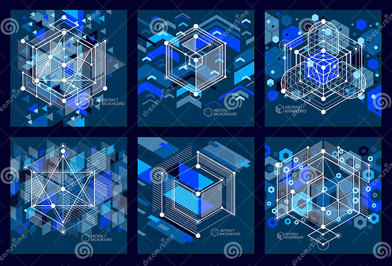 Modern Isometric Vector Abstract Dark Blue Backgrounds Set with ...