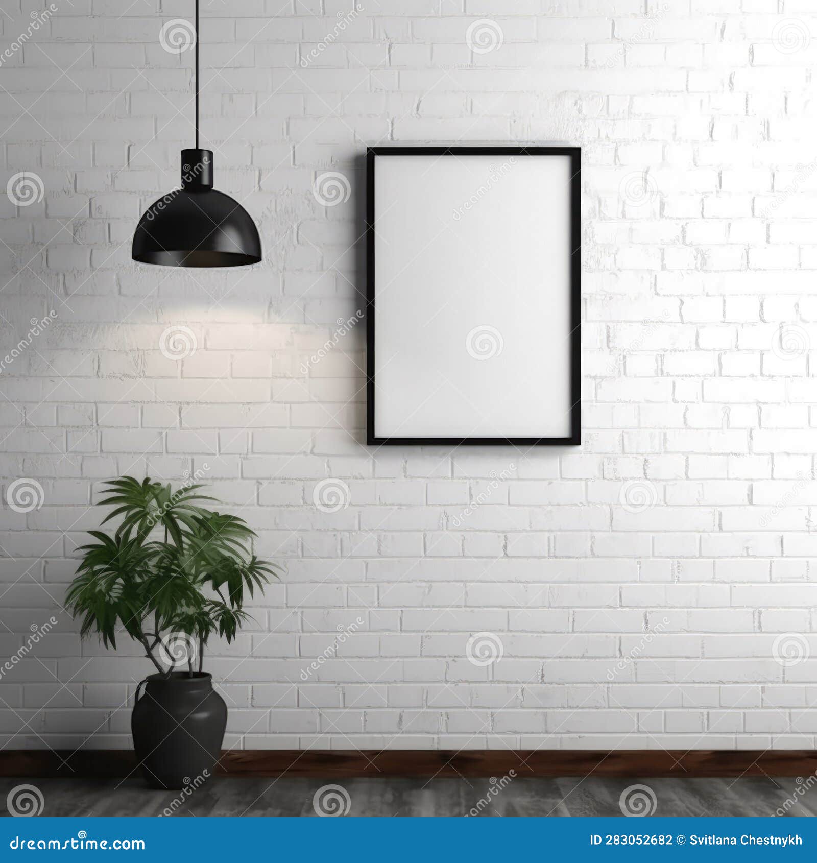 Modern Iterior Mockup, White Brick Wall, Empty Frame for Poster. 3d ...