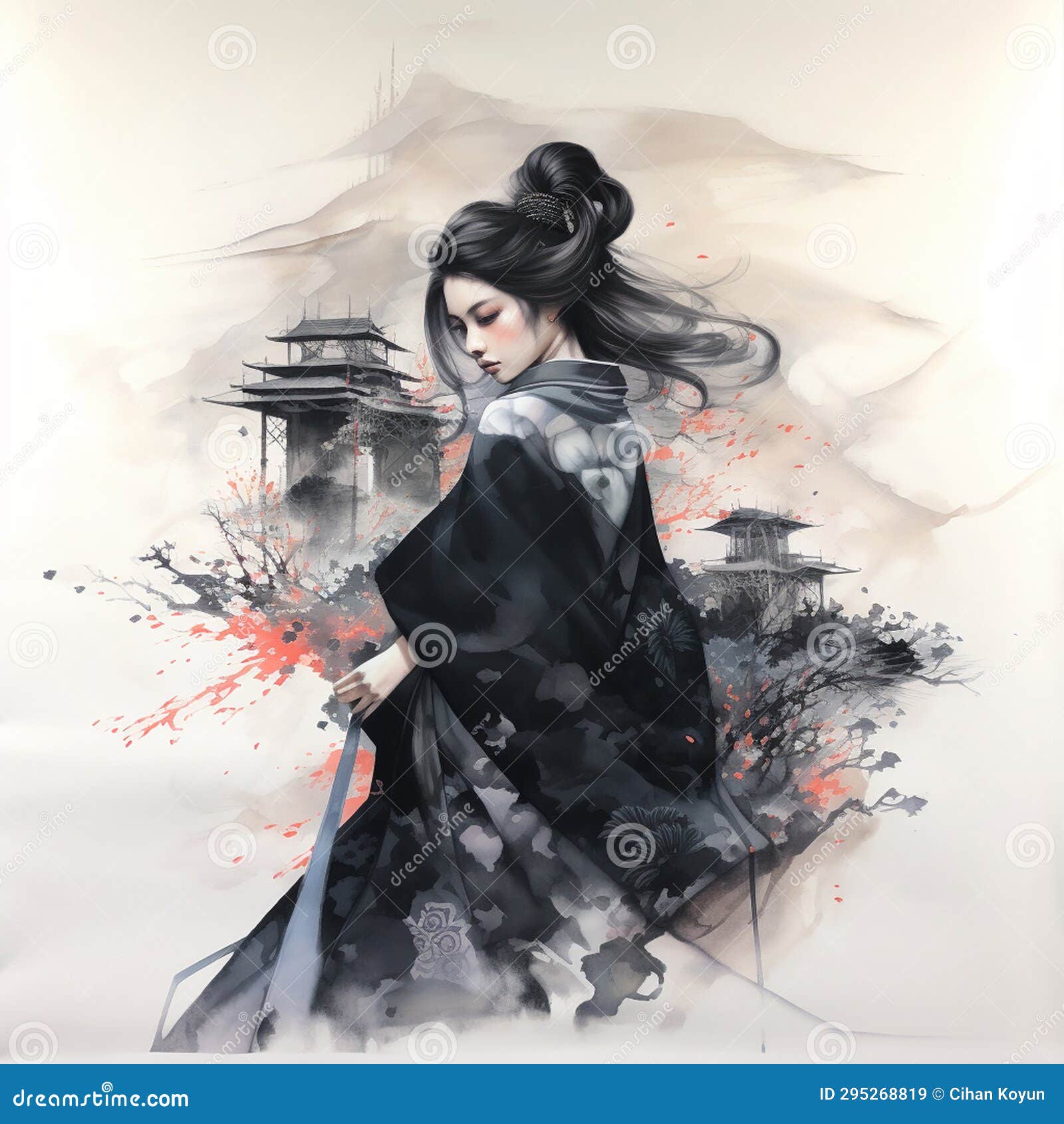 Modern Japanese Ink Wash Art Stock Illustration - Illustration of ...