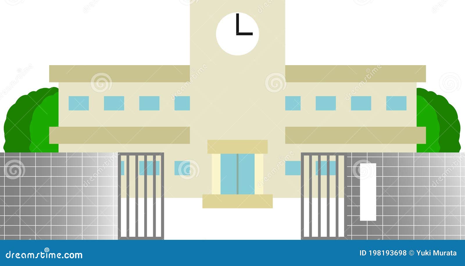 Modern Japanese Public School Building with School Gate Stock Vector ...