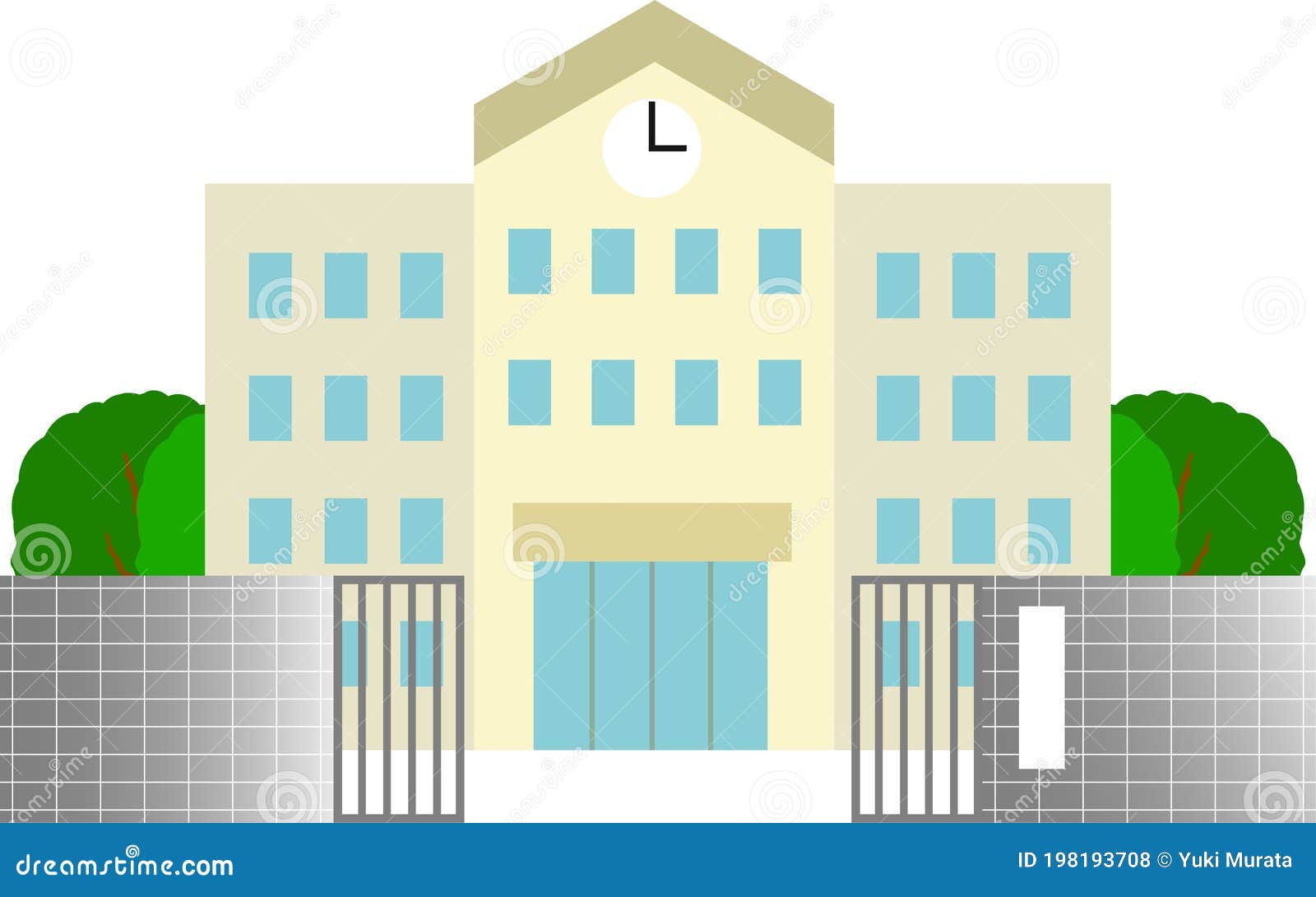 Modern Japanese Public School Building with School Gate Stock Vector ...