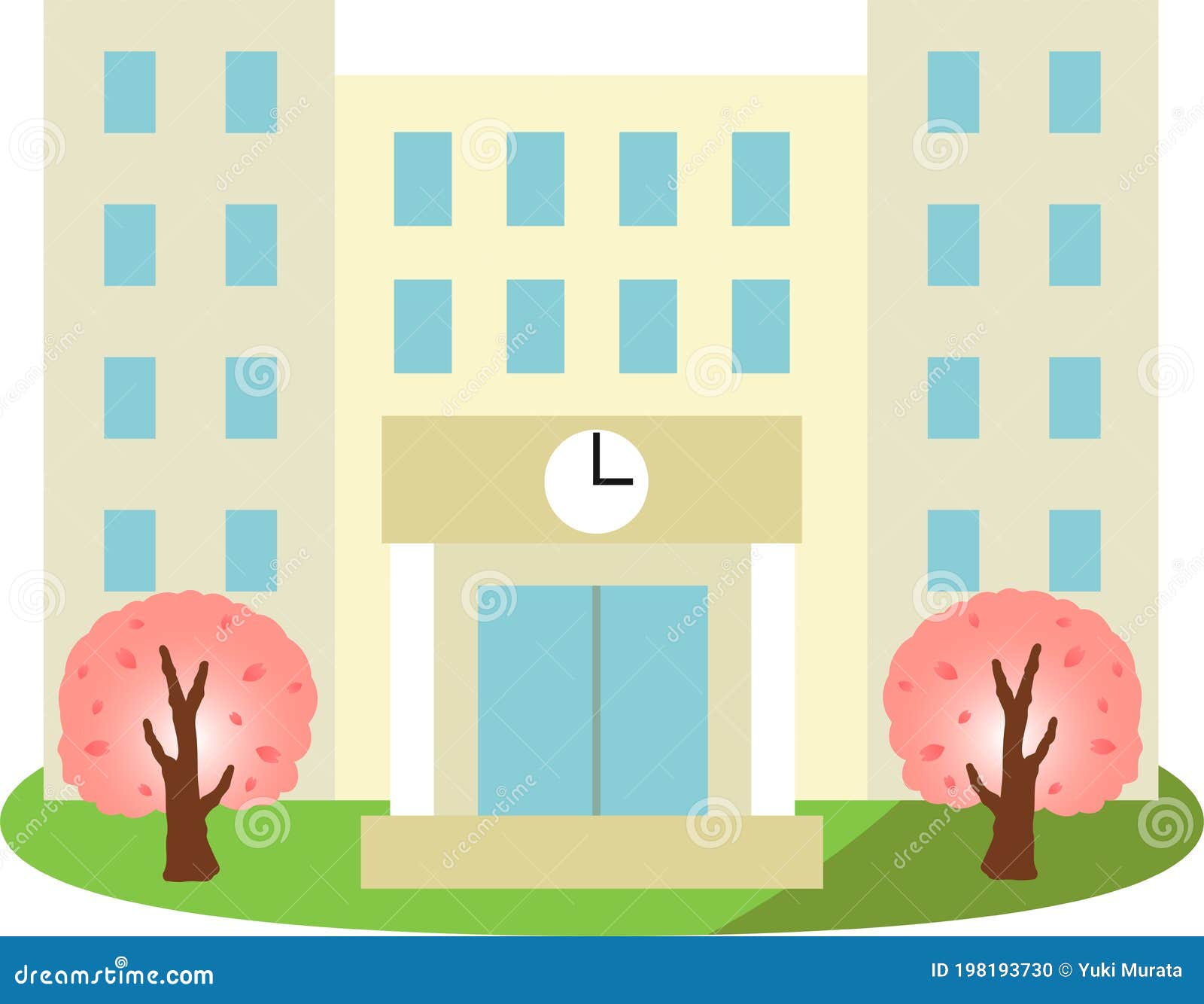 Modern Japanese Public School Building with Spring Cherry Tree Stock ...