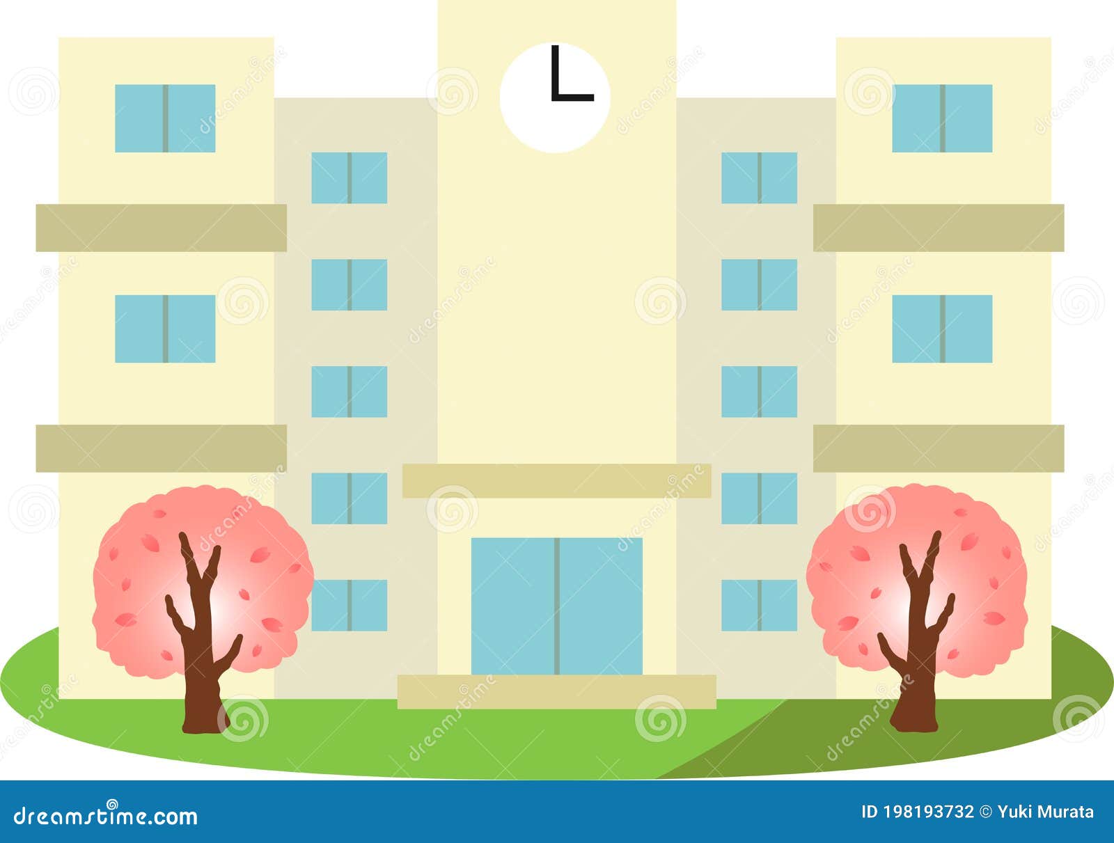 Modern Japanese Public School Building with Spring Cherry Tree Stock ...