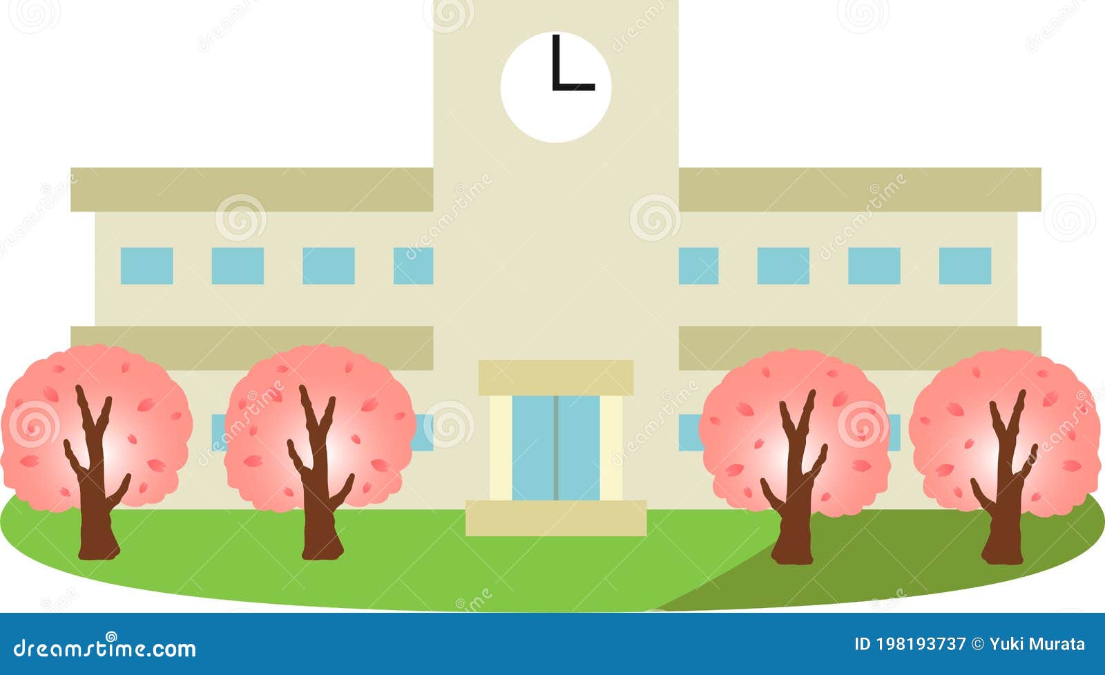 Modern Japanese Public School Building with Spring Cherry Tree Stock ...