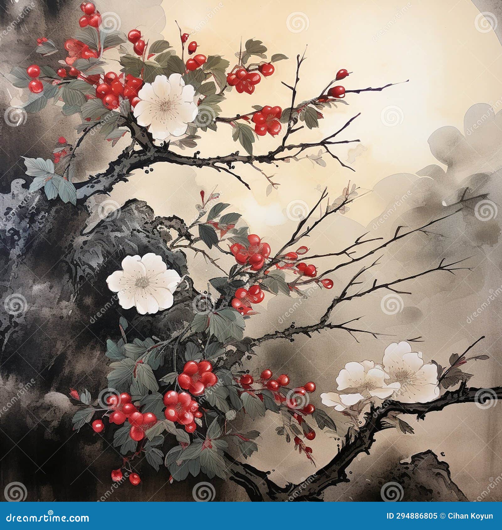 Modern Japanese Sumi-e Painting for Home Decor Stock Illustration ...