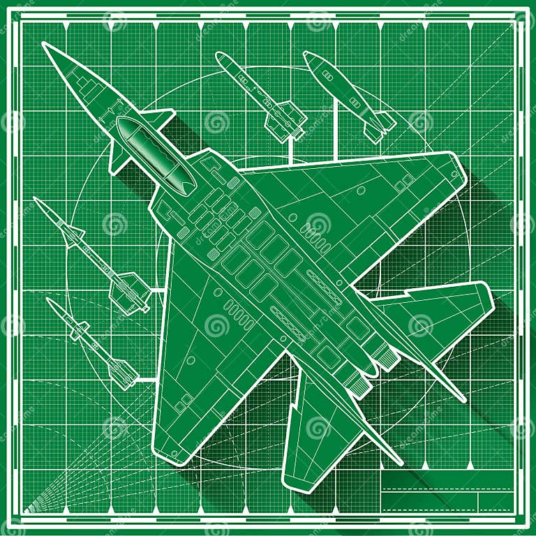 Modern Jet Fighter Blueprint Stock Vector - Illustration of warfare ...